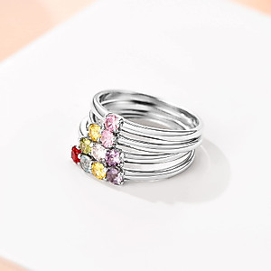 Custom4U Personalized Mothers Rings with 2 Birthstones Family Promise Rings for Her Engraved 2 Names Granddaughter Jewelry