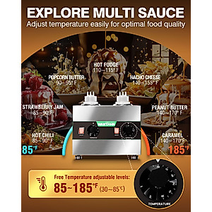 WantJoin Electric Sauce Warmer Dispenser - Countertop Stainless Steel Sauce Heat Preservation Machine 320W Hot Fudge Nacho Cheese Ketchup Chocolate Warmer for Commercial with 650ml Squeeze Bottle*2