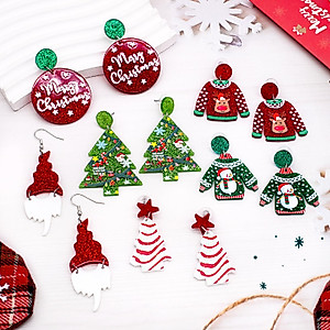 SKYFUN Christmas Earrings for Women Acrylic Lightweight Dangle Earrings Merry Christmas Santa Claus Snowman Ugly Sweater Elk Xmas Holiday Jewelry Gifts Accessories Green Sweater