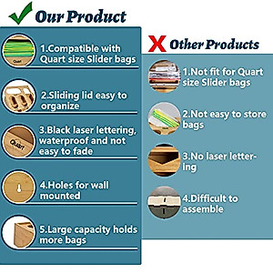 Ziplock Bag Storage Organizer, Bamboo Food Storage Bags Container Organizer with Slider