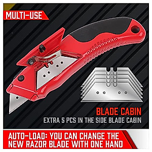 Heavy Duty Box Cutter - Retractable Utility Knife with Spare Blades, Ergonomic Design, Built-In Storage, Safe Lock System, Ideal for Cardboard, Paper, Thin Plastic Cutting - Razor Knife Boxcutter
