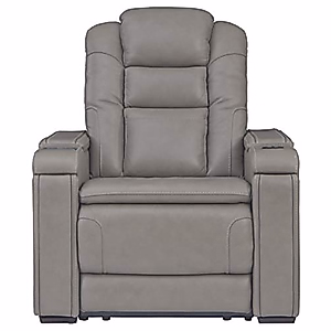 Signature Design by Ashley Boerna Leather Power Recliner with Adjustable Headrest, Bluetooth Speakers & Wireless Charger, Gray 41D x 37W x 44H in
