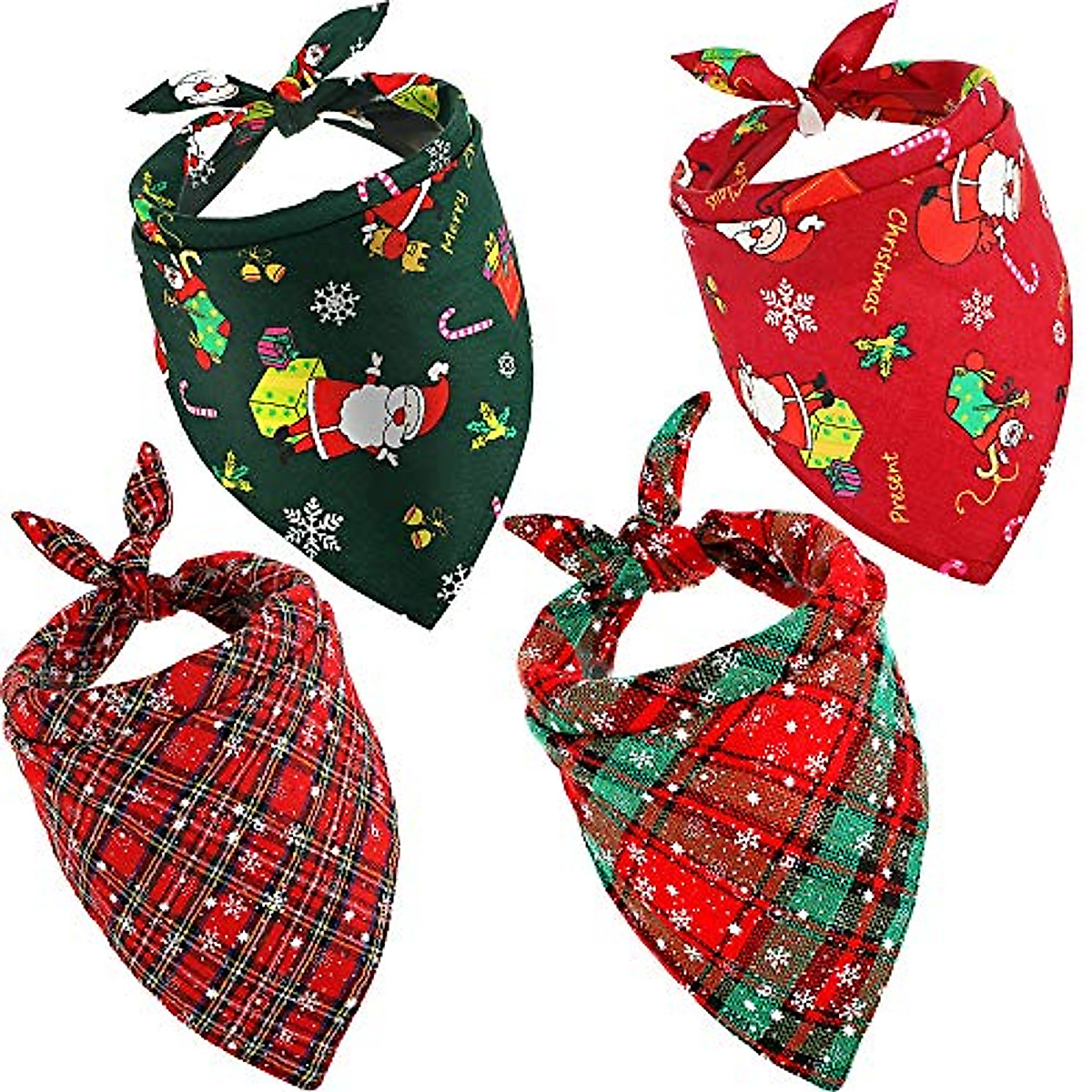 4 Pieces Christmas Dog Bandanas Pet Triangle Scarf Plaid Santa Pattern Pet Kerchief Snowflake Accessories Bibs for Dog Cat Pet