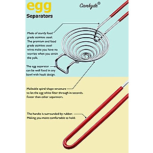 CAMKYDE Egg Separator Food Grade Stainless Steel Egg Yolk White Separation Tool （Red）