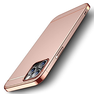 CROSYMX Slim Fit Compatible with iPhone 12 Pro Max Case with [1 x Screen Protector], Ultra Thin Hard Plastic Protective Cover Shockproof Drop Protection 5G Case(6.7 inch) 2020 - Rose Gold