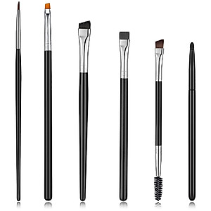 Zopeal 6 Pieces Eyebrow Brush Set Makeup Brush Set Flat Eyeliner Brush Thin Angled Brush and Comb Firm Brow Brush Eye Shadow Brush Point Black Duo Spoolie Brushes for Eye Makeup