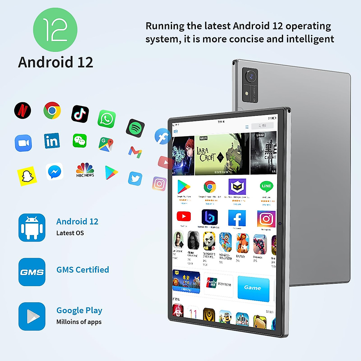 YOBANSE Android Tablet 10 inch, Android 12 Tablet, 8GB RAM 128GB ROM,1TB Expand, 5G WiFi, 4G/LTE, Bluetooth, 8000mAh Battery, GMS Certified, 2 in 1 Tablet with Keyboard, Mouse, Case, Stylus(Black)