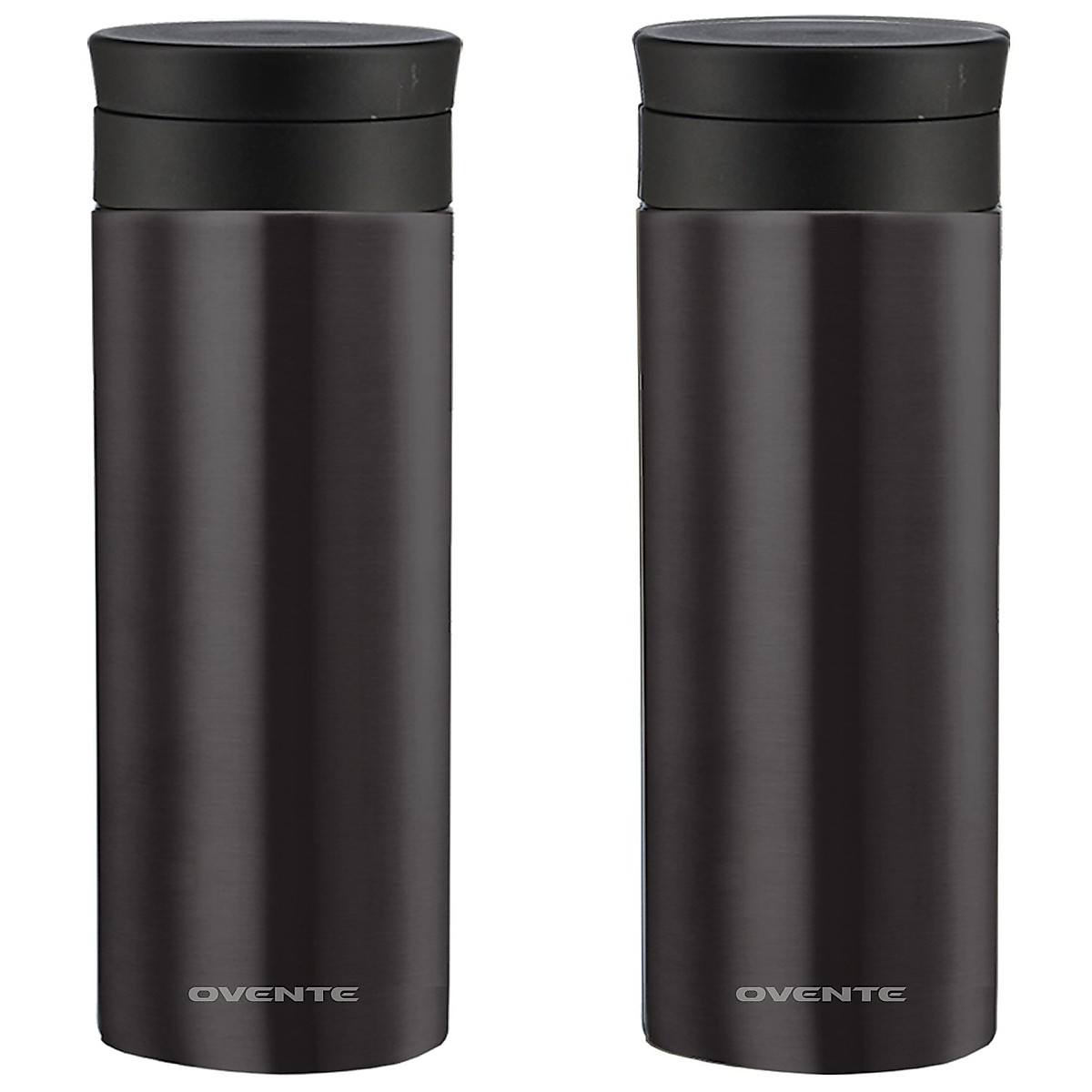 OVENTE Stainless Steel Vacuum Insulated Coffee Water Mug, 16oz Portable Double Wall Handheld Tumbler with Tea Infuser, BPA-Free Spill Proof Travel Friendly for Hot Cold Beverage, Gunmetal MSA16G
