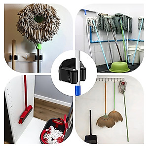 NQEUEPN 4pcs Hanging Mop And Broom Holder, Magnetic Broom Holder Heavy Duty Mop Holder Broom Holder No Drill Broom Storage Rack Black Mop Rack Wall Mount for Laundry Garage Kitchen Garden Bathroom