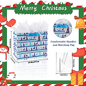 Elephant-package 18 Pack Christmas Gift Paper Bags with Tissue Papers Bulk, Medium Christmas Gift Bags Assorted Desgins with Handles and Tags Christmas Xmas Holiday Party Supplies.