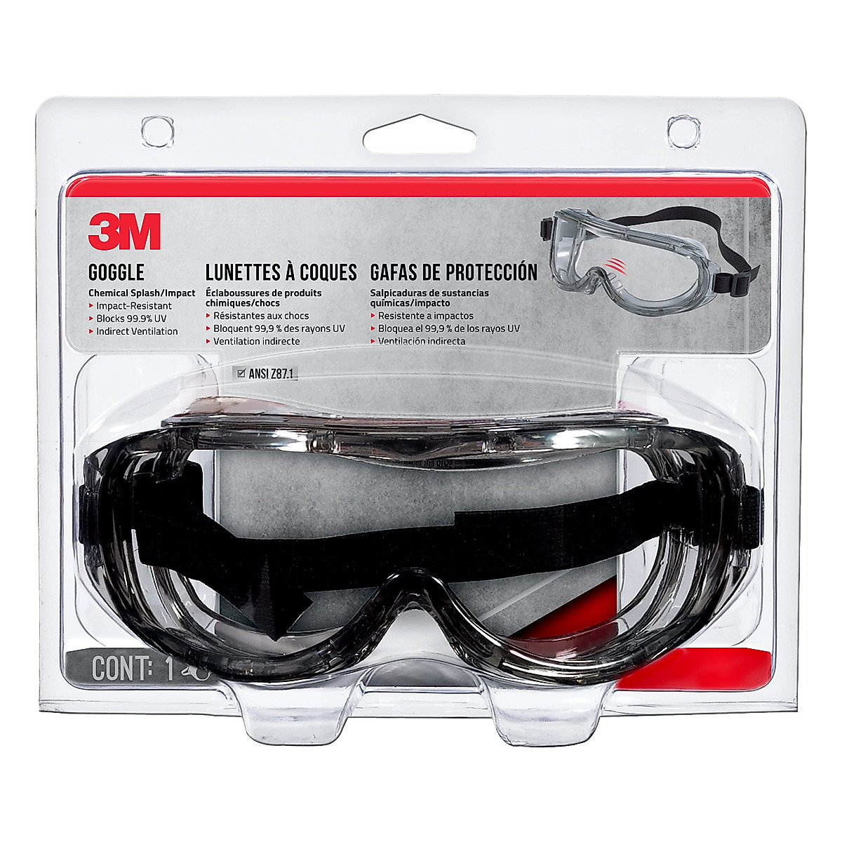 3M Professional Goggle, Clear Lens Provides Excellent Visibility, Impact-Resistant, Blocks 99.9% of UV, Indirect Ventilation Reduces Fogging, Accommodates Some Personal Eyewear (91264H1-DC)