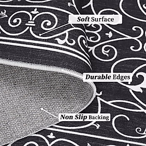 COZYLOOM 9x12 Rug Washable Living Room Rugs Moroccan Area Rug for Bedroom Nursery Vintage Floral Office Rug Non-Slip Backing Throw Rugs Modern Area Rug Distressed Room Decor Ghothic Rug Black Rug