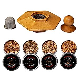 NERO Cocktail Smoker with 4Pcs Flavored Smoking Wood Chips Wood Chips for Whiskey,Bourbon,Drink ,Meat,Cheese,Dried Fruits,Salt,Bourbon Smoking Accessories,Gift for Dad Huasband Men
