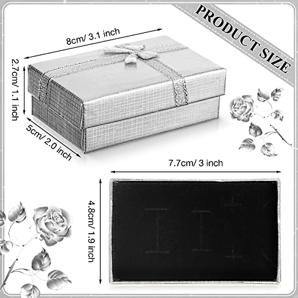 36 Pcs Small Jewelry Gift Boxes Set Cardboard Jewelry Boxes with Ribbon Gift Boxes for Rings, Necklaces Jewelry Anniversaries, Weddings, Birthdays (Silver)