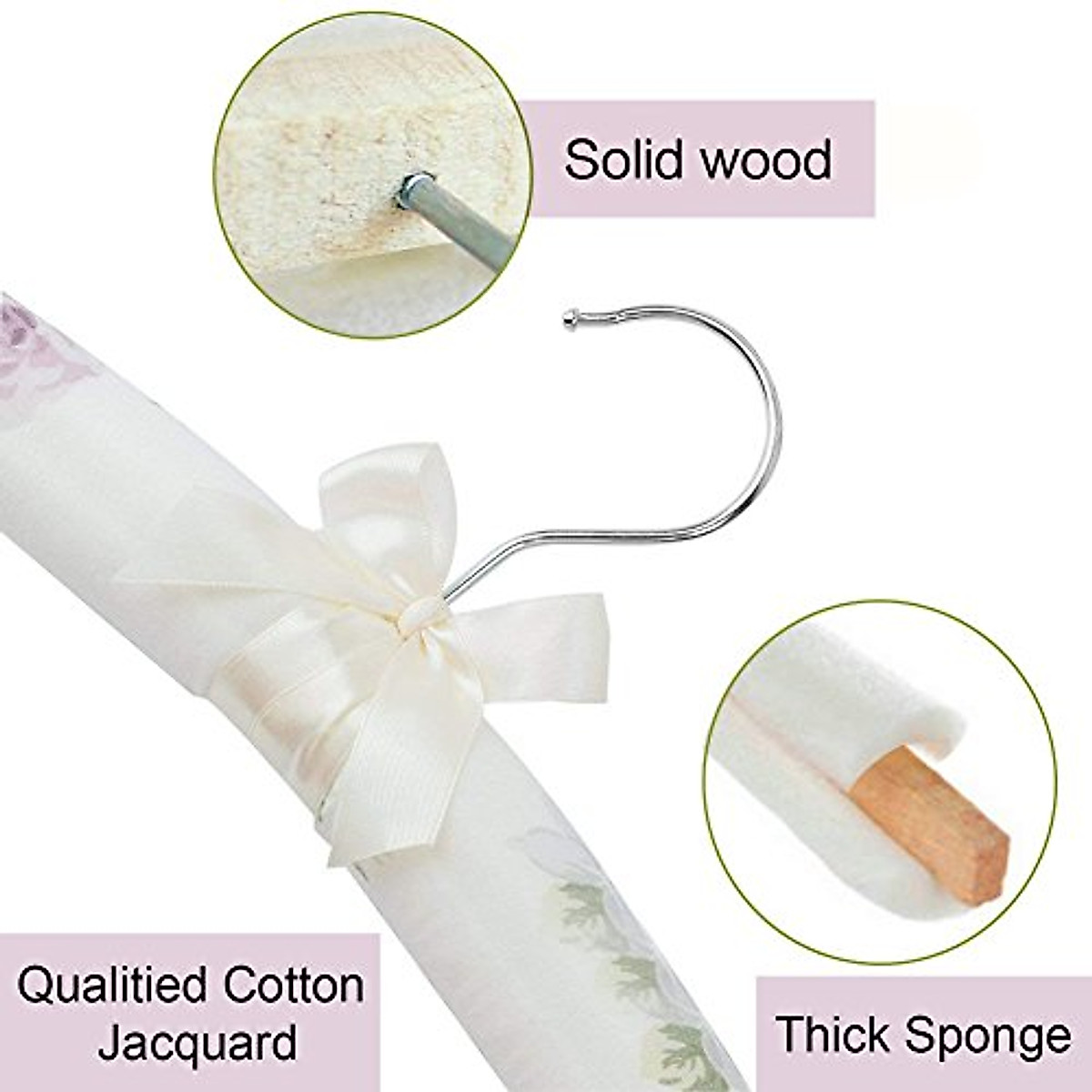 Floral Cotton Padded Hangers Soft Dress Hanger 10PCS, with Hair Rope