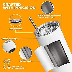 Oqnus 8 Pack 20 oz Sublimation Tumblers - Double Wall Insulated Blank Tumblers for Sublimation with Straws, Shrink Wrap, Heat Tape, Coasters - Premium Stainless Steel Sublimation Tumbler Blanks