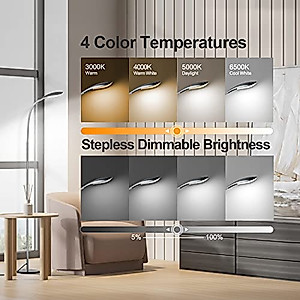 OUTON LED Floor Lamp, 12W 1080LM, Dimmable Adjustable Gooseneck Standing Lamp with 4 Color Temperature, Remote & Touch Control, 1H Timer, Memory Function for Reading Living Room Bedroom Office (Gray)