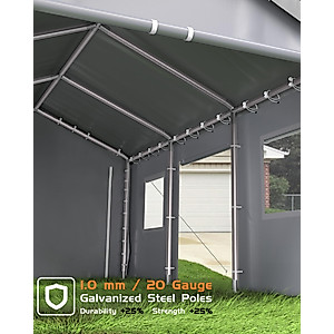 GarveeLife 13 x 20 ft Carport Heavy Duty, Portable Garage with 4 Roll-up Doors, 4 Mesh Windows, 180 g PE Tarps, and 8 x 1.0 mm Poles, for Full-Size Pickups, Bass Boats, and SUVs, Gray