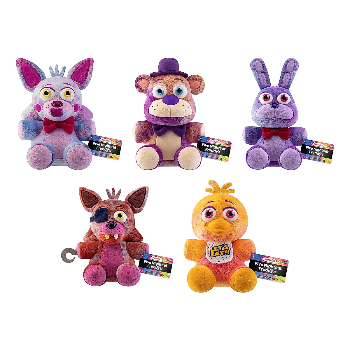 Funko Plush! FNAF Tie-Dye Set of 5 - Freddy, Bonnie, Chica, Foxy and Funtine Foxy
