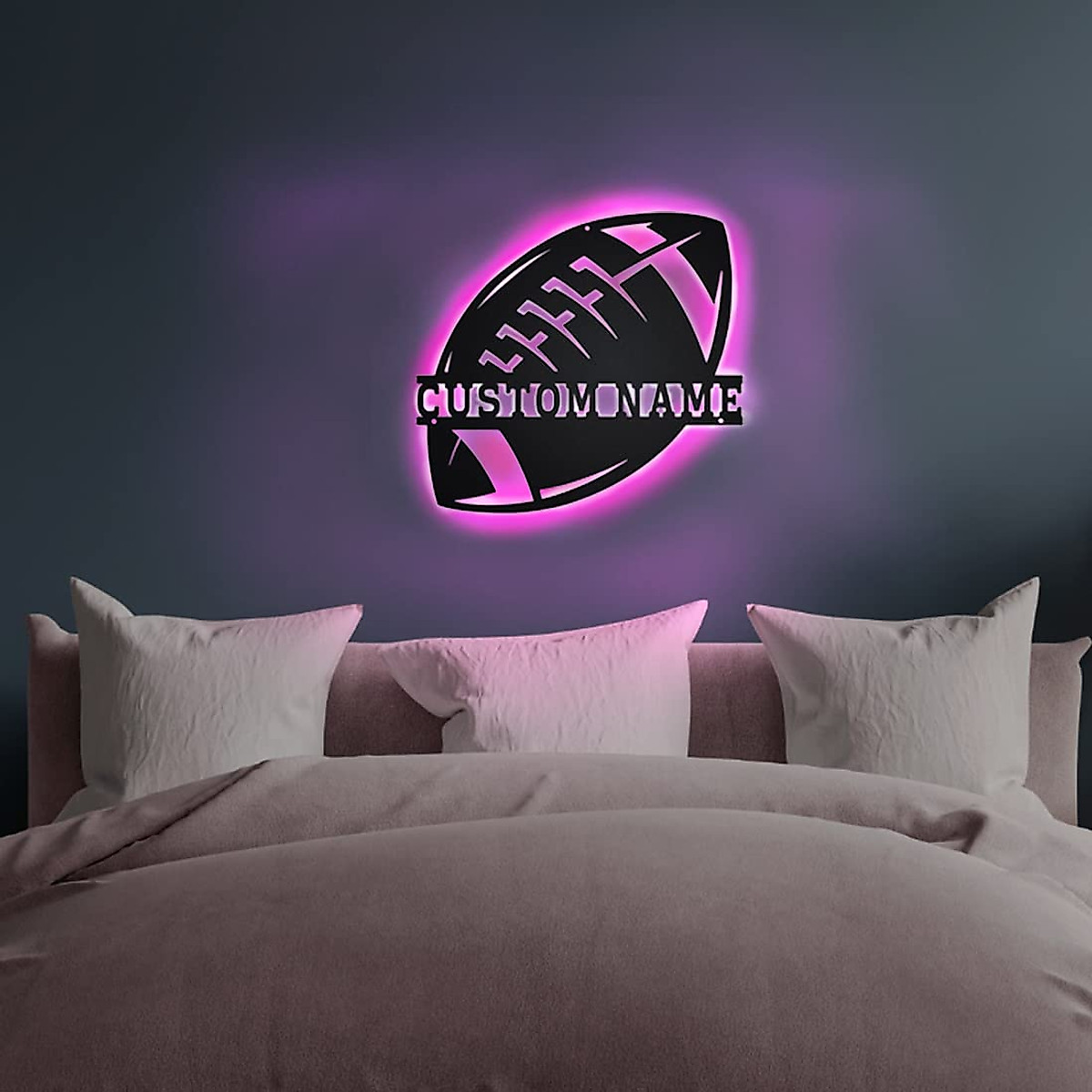 Personalized Football Gifts for Men Custom Name Football with Led Night Light, Football Neon Light Wall Sign 16 Colors Changing with Remote Control, Sport Lover Christmas Birthday Gift (Style 2)