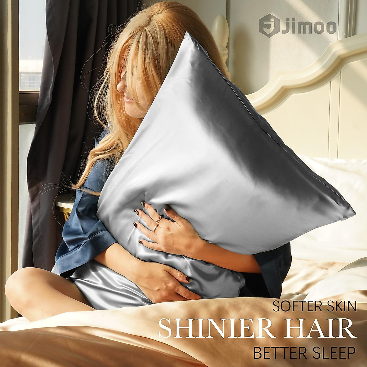 J JIMOO Natural 22 Momme 100% Mulberry Silk Pillowcase for Hair and Skin, Standard Size 20"X 26" Silk Pillow Case, Soft Smooth Cooling Premium Grade 6A Silk Pillow Cover with Zipper (Silver Grey 1pc)