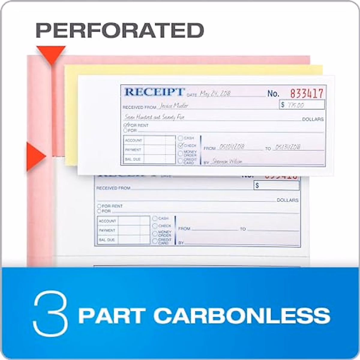 Adams Money and Rent Receipt Book, 3-Part, Carbonless, White/Canary/Pink,7 5/8" x 10 7/8", 100 Sets per Book (TC1182) (12 pack) (two 6 packs)