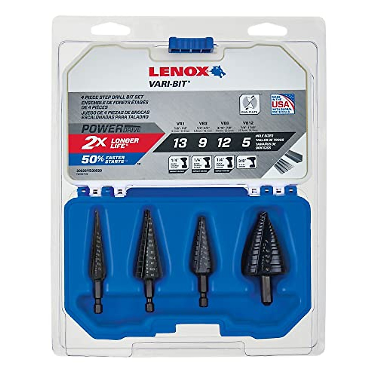 Lenox 30929VB30929 4-Piece Vari-Bit Step Drill Bit Set