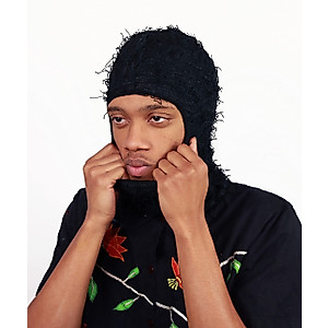 Atakai Balaclava Distressed Knitted Full Face Ski Mask Winter Windproof Neck Warmer for Men Women One Size Fits All, Yeat Inspired (Black)