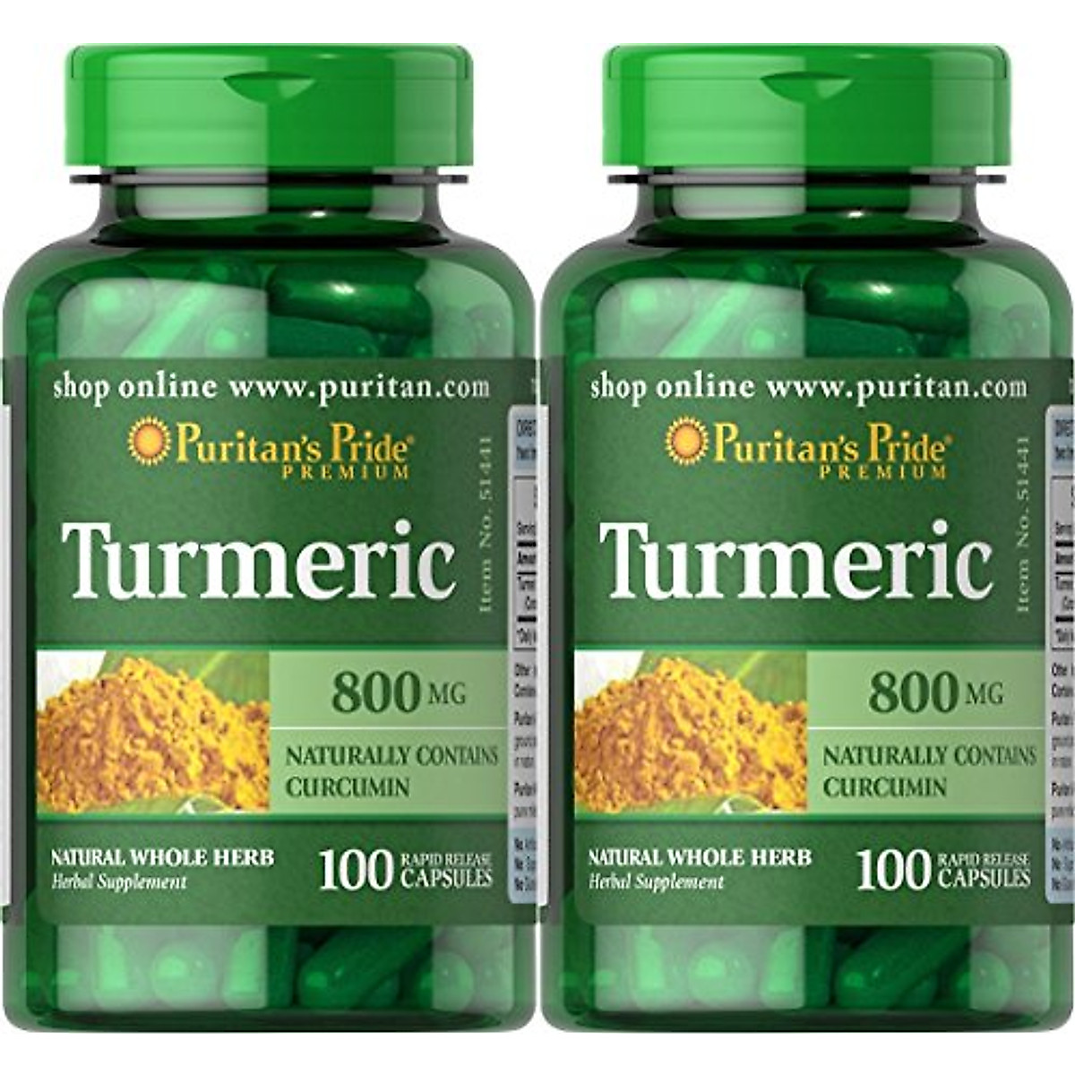 Puritan's Pride Turmeric 800 mg 100 Capsules (2 Pack)
