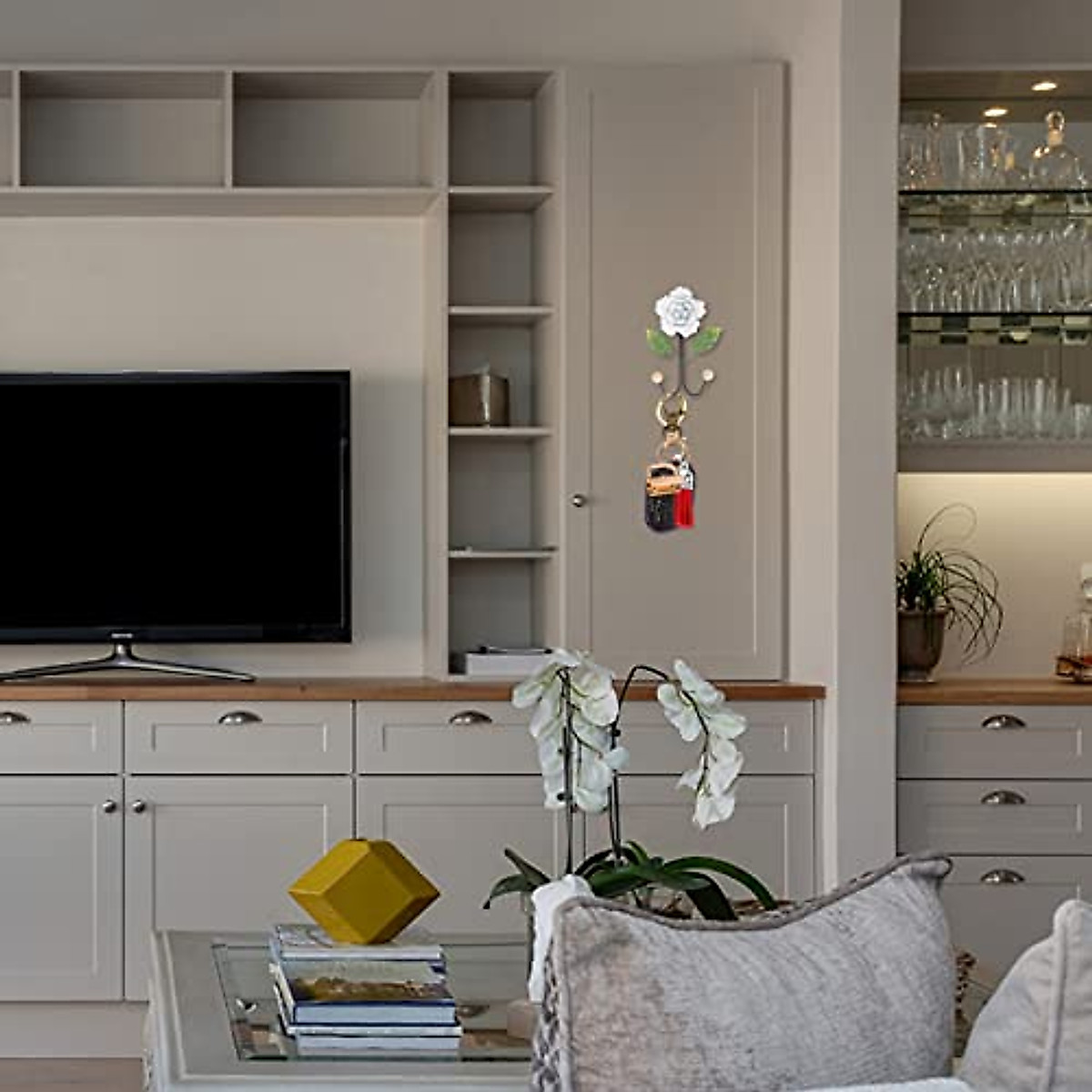 Zerodeko Wall Hanger Wall Mounted Rose Hook Entryway Iron Key Holder Wall Hanging Double Clothes Hook Door Back Hook Bathroom Towel Hook for Bags Hat Jackets White Decorative Rose Iron Hooks