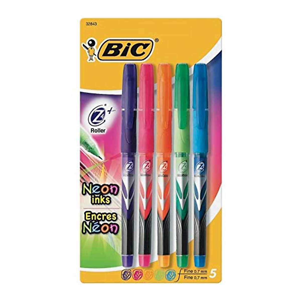 Bic RollerGlide Fine Point Deco Neon Pens, Assorted Colors 5 ea