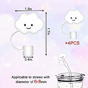 Vodolo 4Pcs Cloud Straw Covers - Straw Tip Cap Reusable Drinking Straw Toppers, Silicone Straw Plugs Reusable Cloud Shape Straw Protector