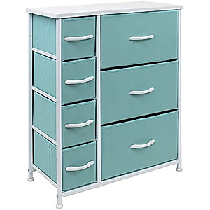 Sorbus Dresser with 7 Drawers - Furniture Storage Chest for Kid’s, Teens, Bedroom, Nursery, Playroom, Clothes, Toys - Steel Frame, Wood Top, Tie-dye Fabric Bins (7-Drawer, Pastel Aqua)