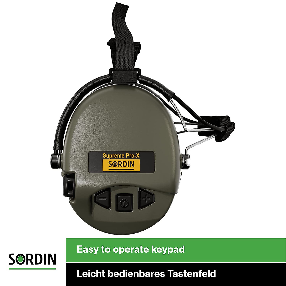 Sordin Supreme Pro-X Ear Defenders for Hunting & Shooting - Active & Electronic - Neckband Band & Foam Kits - Green Ear Muffs