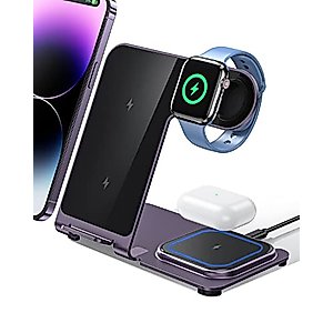 Intoval Charging Station for Apple iPhone/Watch/Airpods, 3 in 1 Wireless Charger for iPhone 14/13/12/11/XS/XR/XS/X/8, iWatch 8/Ultra/7/6/SE/5/4/3/2, Airpods Pro2/Pro1/3/2/1 (Y9,Purple)