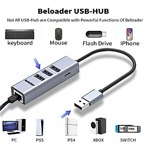 Beloader Official Dedicated USB-Hub Ethernet Adapter RJ45 Network Connector for Beloader PS5. Ultra Slim Aluminum Shell Ethernet Converter with Win7/ 8/10/11, Mac OS, PS3/PS4/PS5/Switch/Xbox