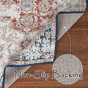 COZYLOOM Area Rug 8x10 Boho Tribal Area Rug Vintage Medallion Rug Large Washable Rug Distressed Oriental Non-Slip Print Floor Carpet for Living Room Bedroom Home Office Foldable Beige