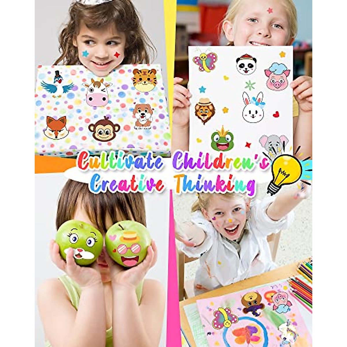 Make Your Own Stickers for Kids, 80 Sheets 20 Animals Stickers with Safaris, Sea, Zoo and Fantasy Animals Face Stickers Party Supplies Kids Crafts Party Favors for Kids 4-8