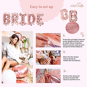 VIDAL CRAFTS Rose Gold Bridal Shower Decorations - Ideal for Bridal Shower & Bachelorette Party Decor with Latex & Confetti Balloons, Bride Banner, Bridal Veil, Fringe Curtains, Bride Sash, and Props