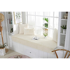 SINCERE Custom Size Plush Bay Window Seat Mats, Sofa Slipcovers, Area Rug Pads, Thickened Non-Slip Couch/Bench Seat Covers Indoor, Window Sill Tatami Rugs (Creamy-White, 28x71 inch)