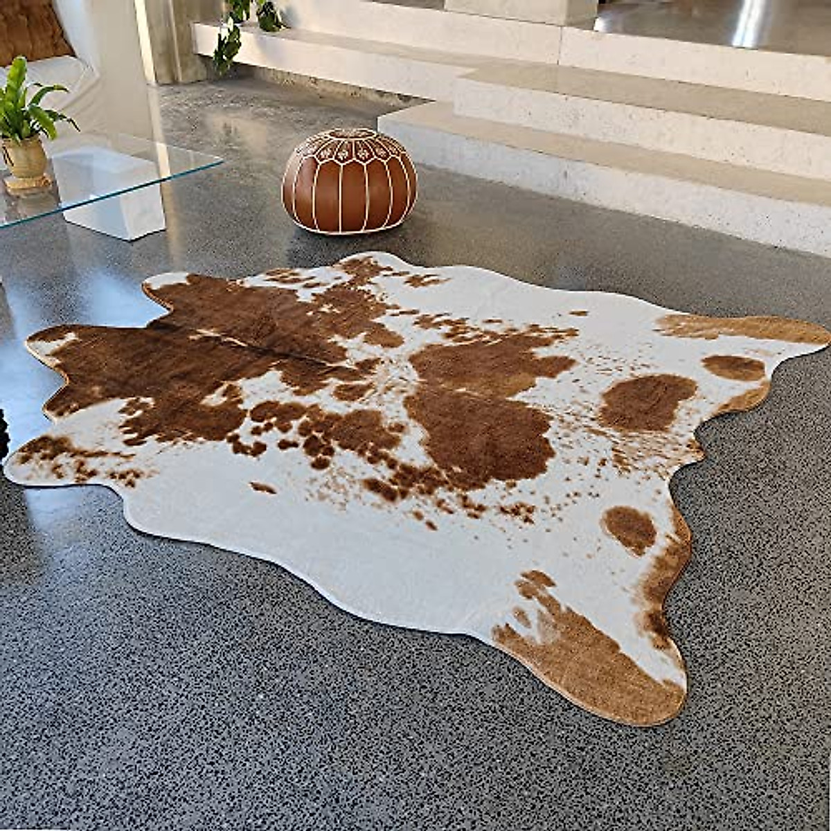 rugoo Premium Brown Cowhide Rug 6.4 ft x 8.5 ft Faux Cowhide Rug Cow Print Rug Faux Animal Skin Rug for Living Room Bedroom Nursery Western Decor