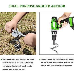 10.6 Inch Pack of 4 Folding Ring Spiral Ground Anchors - Silver Metal Spiral Stake Outdoor Heavy Duty Camping Stakes Spiraling Anchor Ground Anchors for Tent, Trampolines, Garden Fence, Sheds, Swings