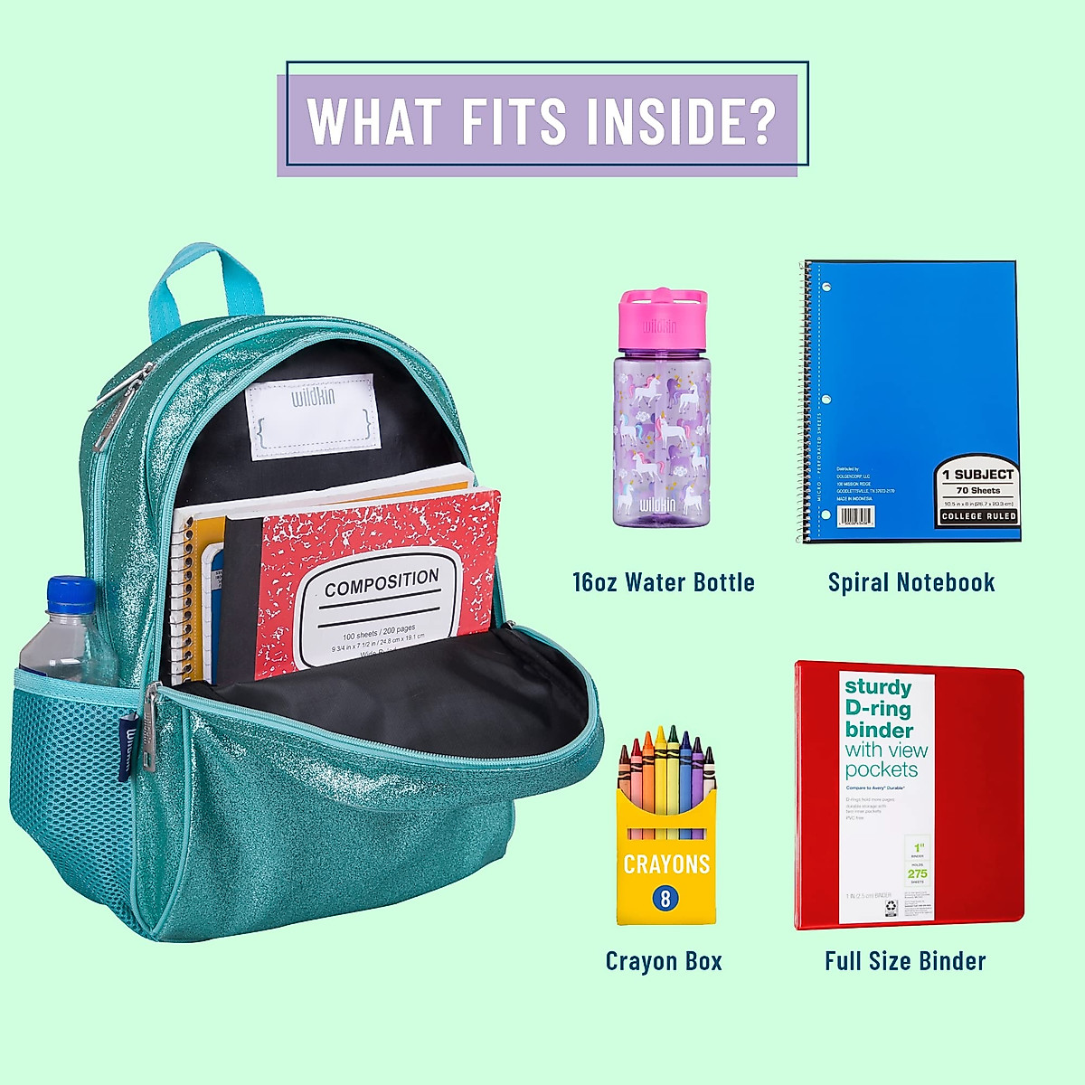 Wildkin 15-Inch Kids Backpack for Boys & Girls, Perfect for Early Elementary, Backpack for Kids Features Padded Back & Adjustable Strap, Ideal for School & Travel Backpacks (Blue Glitter)