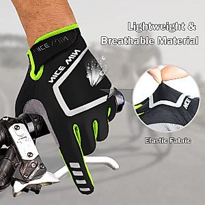 NICEWIN Cycling Bike Gloves Men Women, Padded Anti-Slip Mountain Bike Gloves, Touch Screen Full Finger Road Bicycle Biking Gloves (A Yellow, XL)