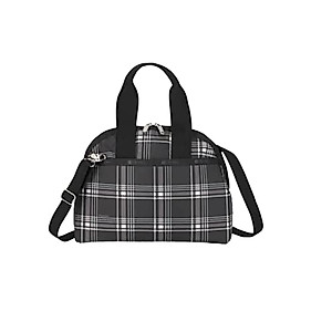 LeSportsac Pearl Plaid York Satchel Convertible Crossbody + Top Handle Handbag, Style 3561/Color E570, Sophisticated Modern Plaid - Black, Slate Grey & Ivory Pearl