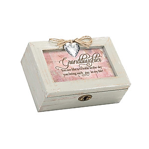 Cottage Garden Granddaughter Such Joy Natural Taupe Wood Locket Petite Music Box Plays You are My Sunshine