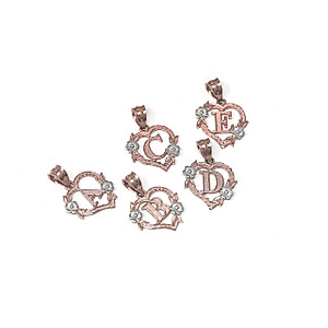 CaliRoseJewelry 14k Beautiful Two-Tone Initial Heart Pendant for Women in Rose and White Gold - Letter S