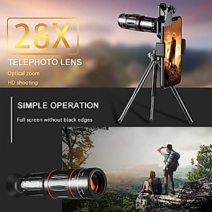 VASDEV Phone Camera Lens Kit Upgraded Version Telephoto 28X + Wide Angle 0.6X Macro 20X Fisheye 198° for iPhone Samsung Android and Most Smartphones, VASDEV-1