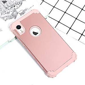 IDweel iPhone XR Case with Tempered Glass Screen Protector, iPhone XR Case for Women, 3 in 1 Shockproof Slim Hybrid Heavy Duty Hard PC Cover Soft Silicone Bumper Full Body Case, Rose Gold