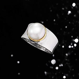 Ross-Simons 9.5-10mm Cultured Pearl Ring in Sterling Silver With 14kt Gold. Size 9